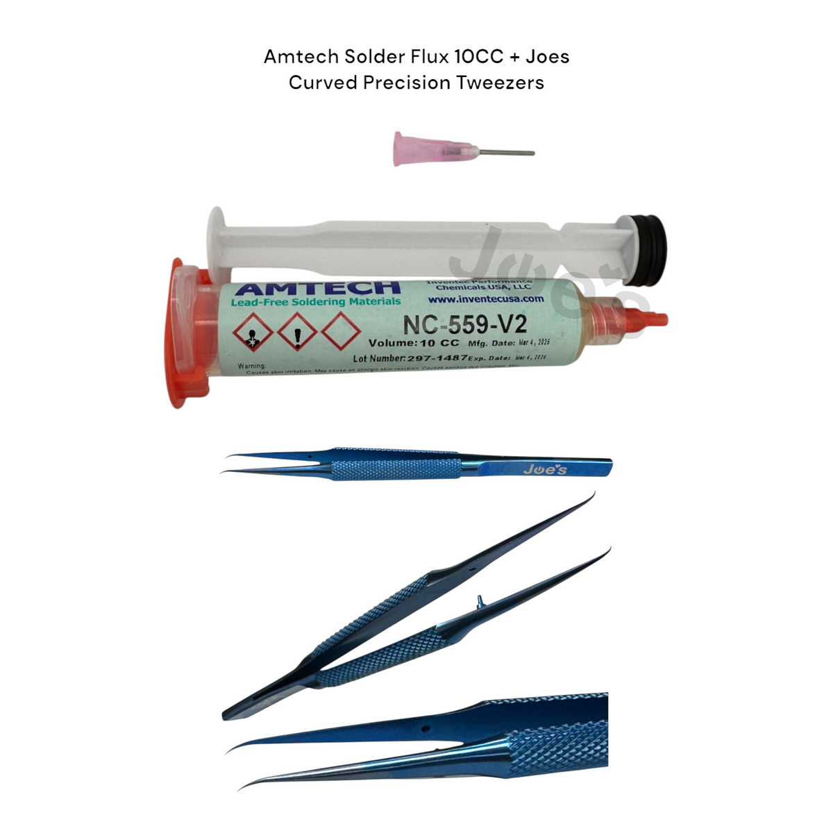 Amtech Inventec NC-559-V2 Tacky Solder Flux 10CC + Curved Tweezers For ...