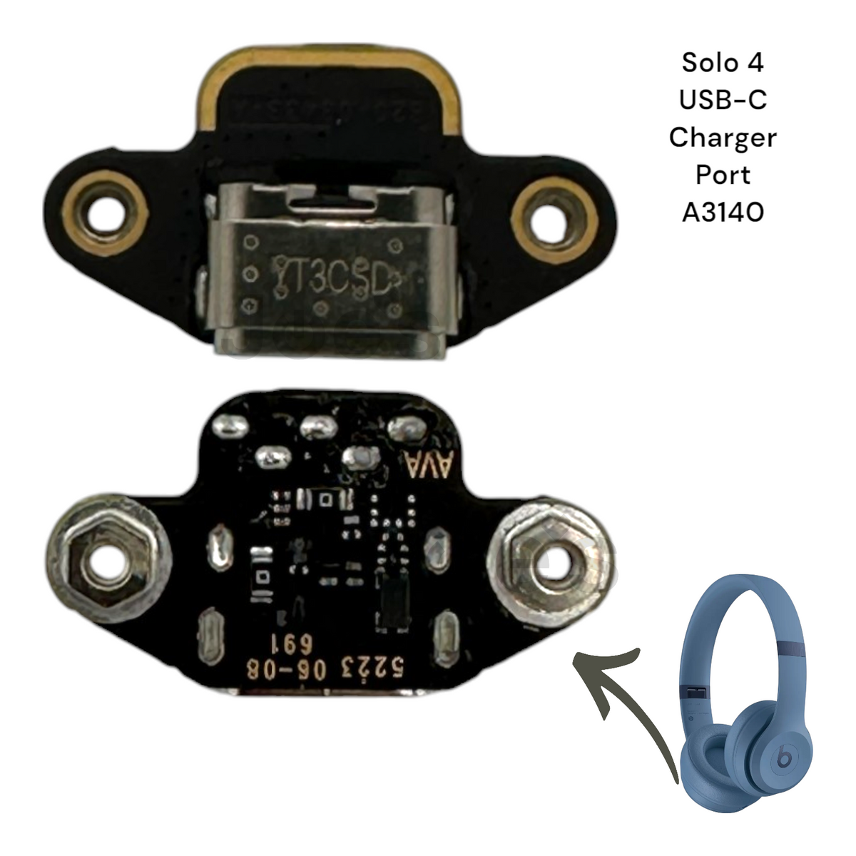 Beats Solo 4 Wireless A3140 USB-C Charger Port PCB Repair 820-03433 (B ...